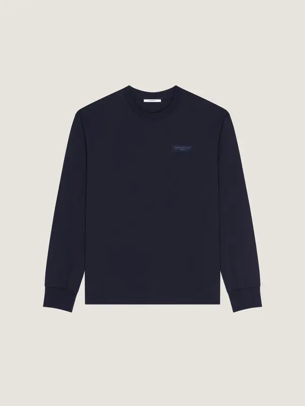 Givenchy T-shirt In Cotton With Paris Gros Grain - Dark Navy