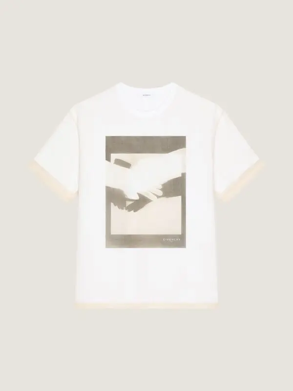 Givenchy T-shirt In Cotton And Organza With Surrealism Print - Beige