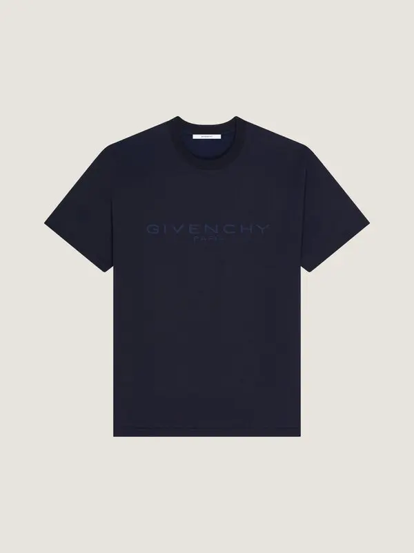 Givenchy T-shirt In Cotton And Silk With Paris Jacquard - Dark Navy