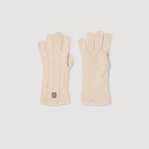 Sandro Cable Knit Gloves - Beige