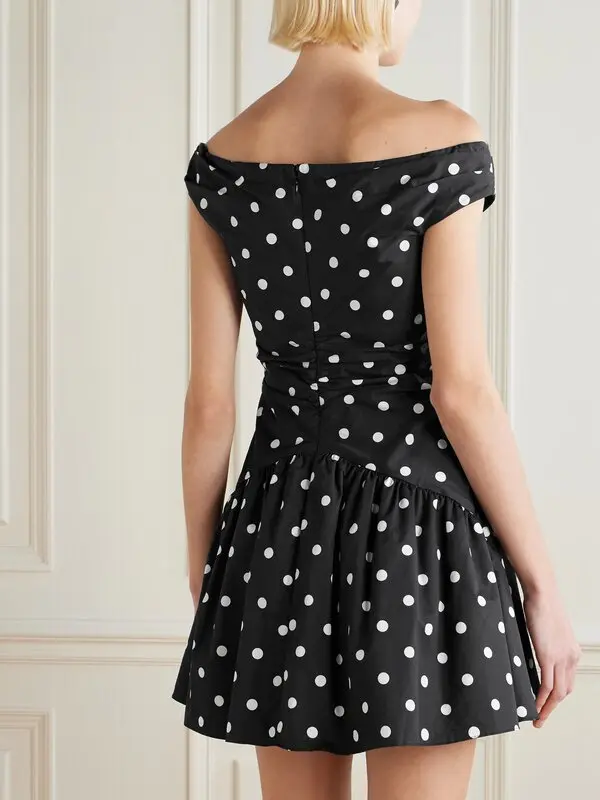 SELF-PORTRAIT Off-the-shoulder Polka-dot Mini Dress