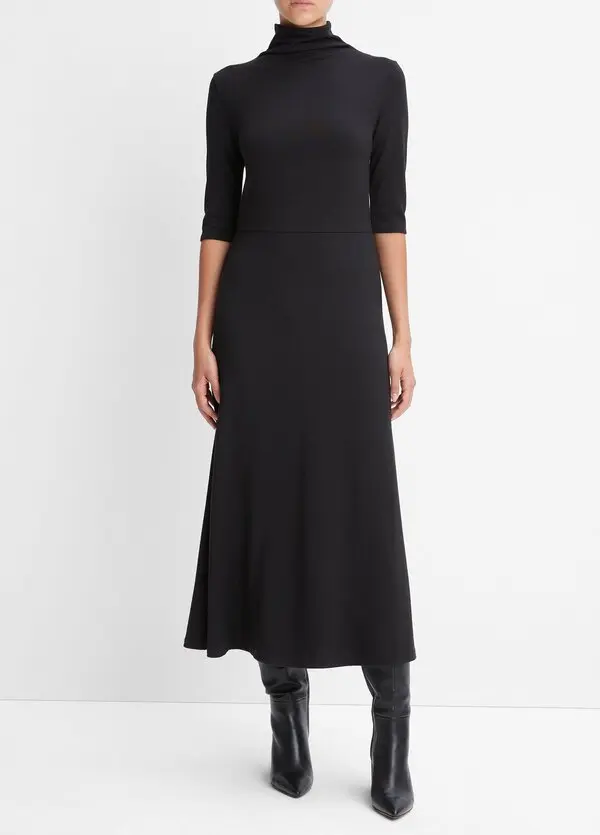 Vince Elbow Sleeve Turtleneck Dress - Black