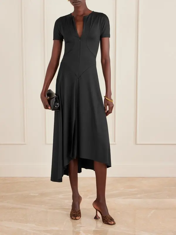 Victoria Beckham Stretch-jersey Zip-up Midi Dress - Black