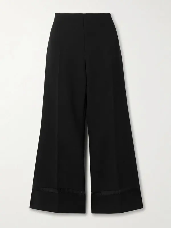 Khaite Wallace Organza-trimmed Crepe Wide-leg Pants