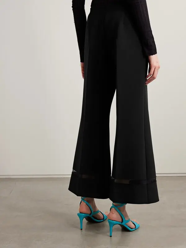 Khaite Wallace Organza-trimmed Crepe Wide-leg Pants