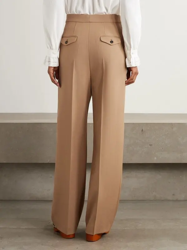 Chloé Pleated Wool-gabardine Wide-leg Trousers - Brown