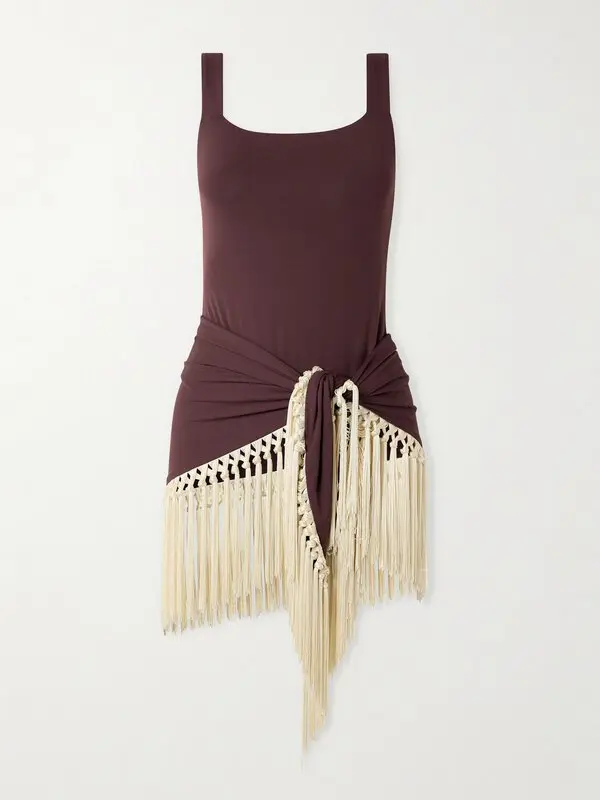 TALLER MARMO Mini Lido Swimsuit And Fringed Pareo Set - Burgundy