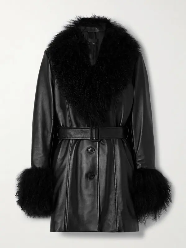 NILI LOTAN Sefa Belted Shearling-trimmed Leather Jacket