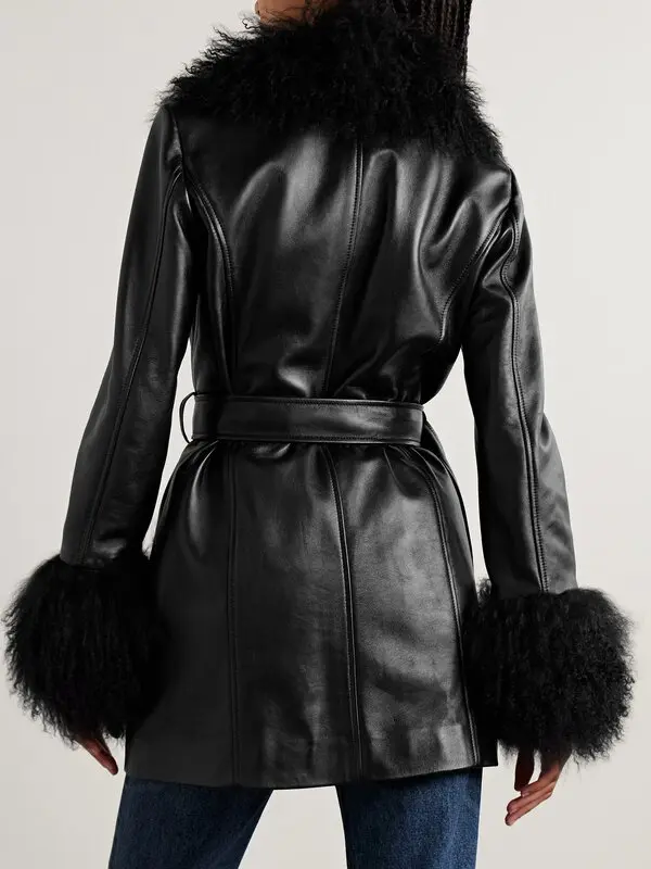 NILI LOTAN Sefa Belted Shearling-trimmed Leather Jacket