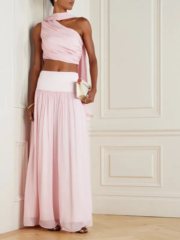 Posse Solene Asymmetric Draped Georgette Top - Pink