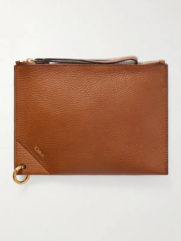 Chloé Embellished Textured-leather Pouch - Brown