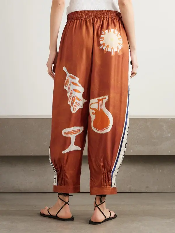 ALEMAIS Lrnce Soleil D'amour Printed Silk-twill Barrel-leg Pants - Red