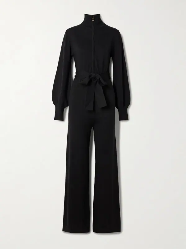 WE NORWEGIANS Geilo Belted Merino Wool Jumpsuit - Black