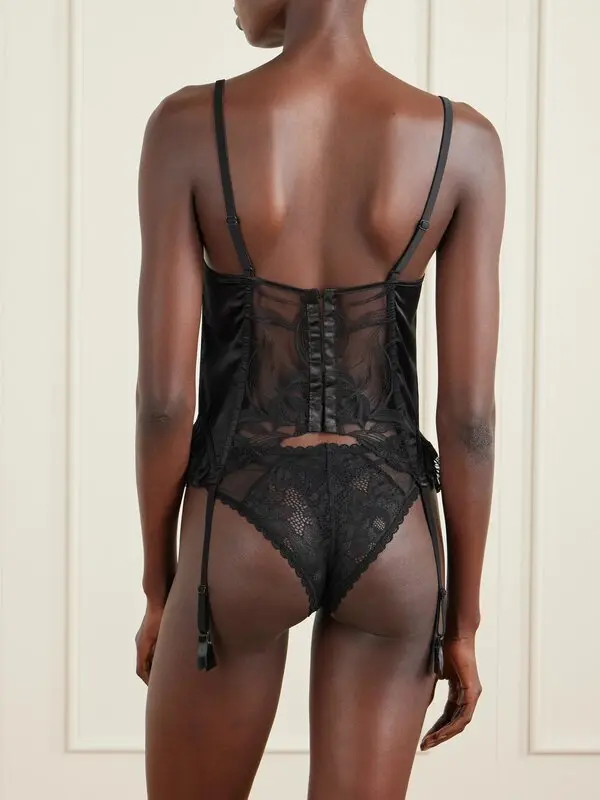 Kiki De Montparnasse Merry Widow Embroidered Tulle-paneled Stretch-silk Corset