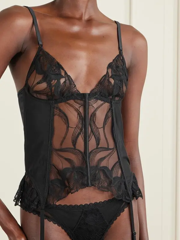 Kiki De Montparnasse Merry Widow Embroidered Tulle-paneled Stretch-silk Corset