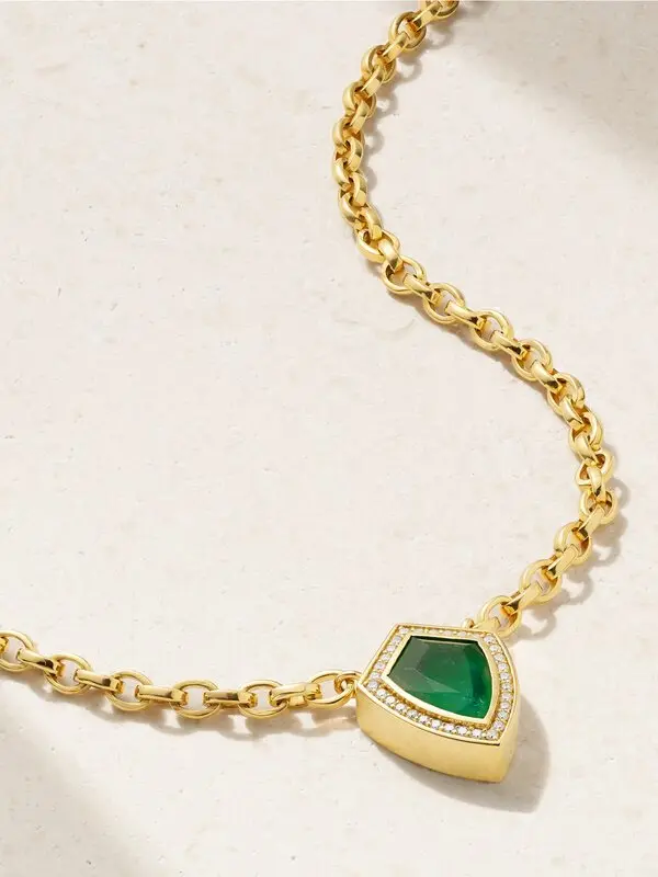 KOLOURS JEWELRY Kite 14-karat Gold, Emerald And Diamond Necklace - Green