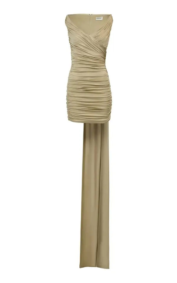 THE NEW ARRIVALS ILKYAZ OZEL Valencia Ruched Satin Mini Dress - Green