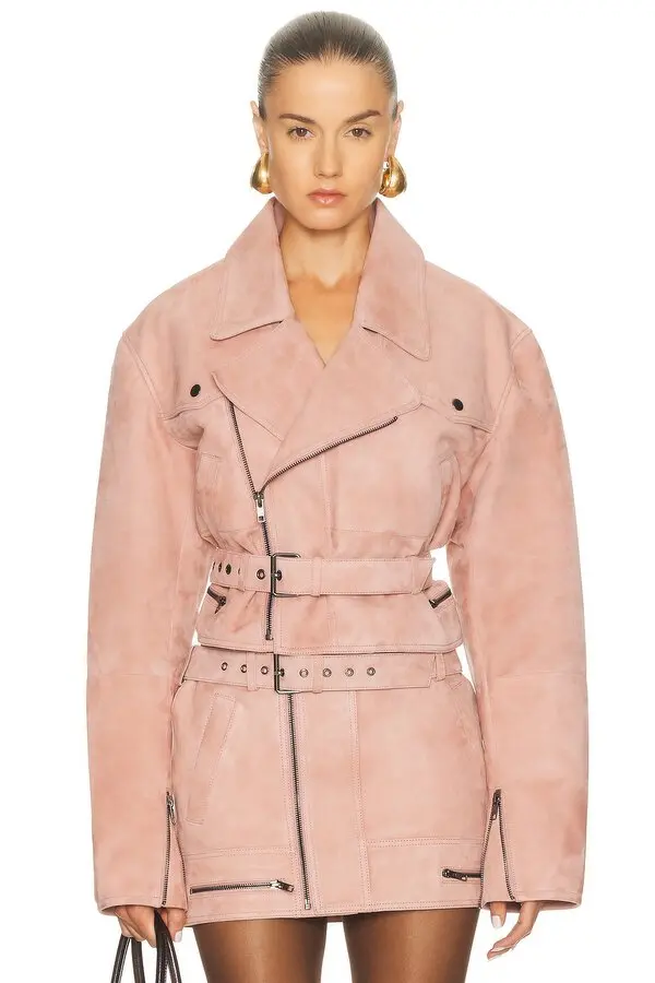Alex Perry Cropped Suede Biker Jacket