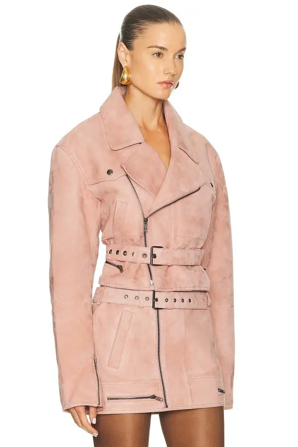 Alex Perry Cropped Suede Biker Jacket
