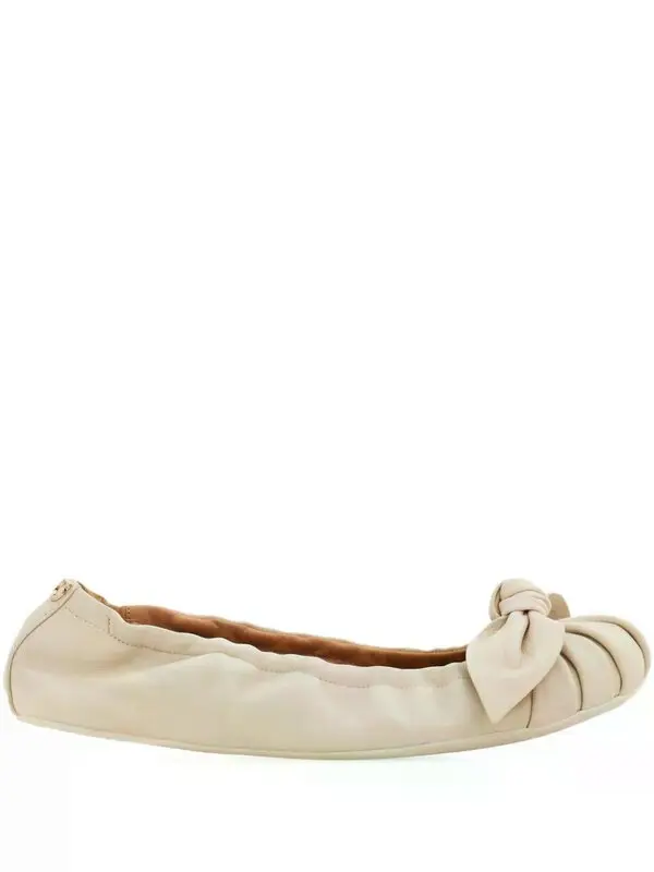 FERRAGAMO Bow Detail Ruched Ballet Flats - Neutrals