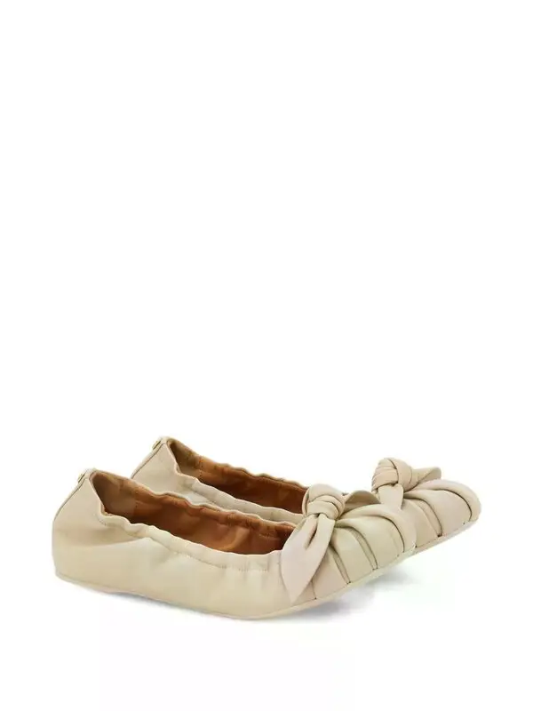 FERRAGAMO Bow Detail Ruched Ballet Flats - Neutrals