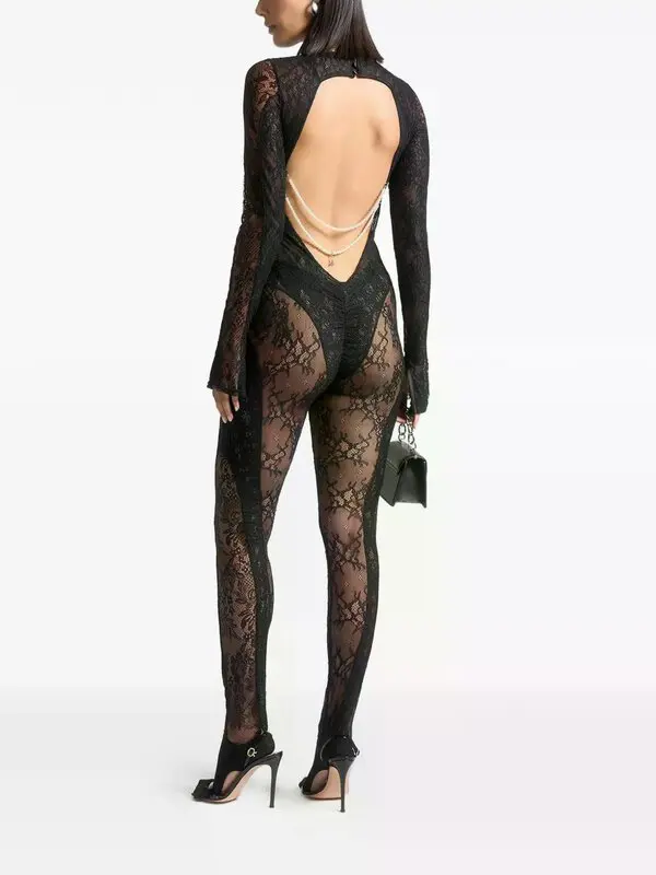 Manière De Voir Lace Backless Footsie Jumpsuit