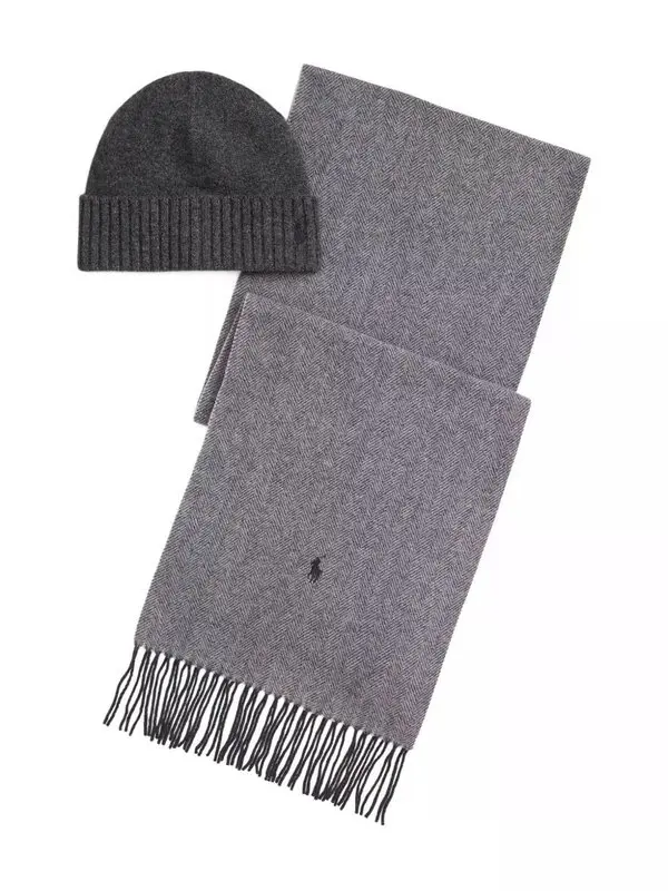 Polo Ralph Lauren Beanie & Windowpane Scarf Set - Grey