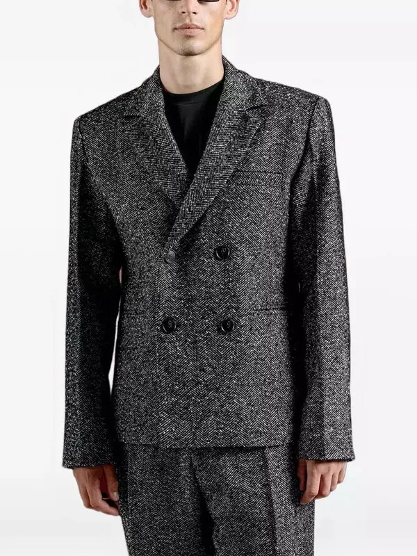 Manière De Voir Didier Double-breasted Herringbone-pattern Black Blazer