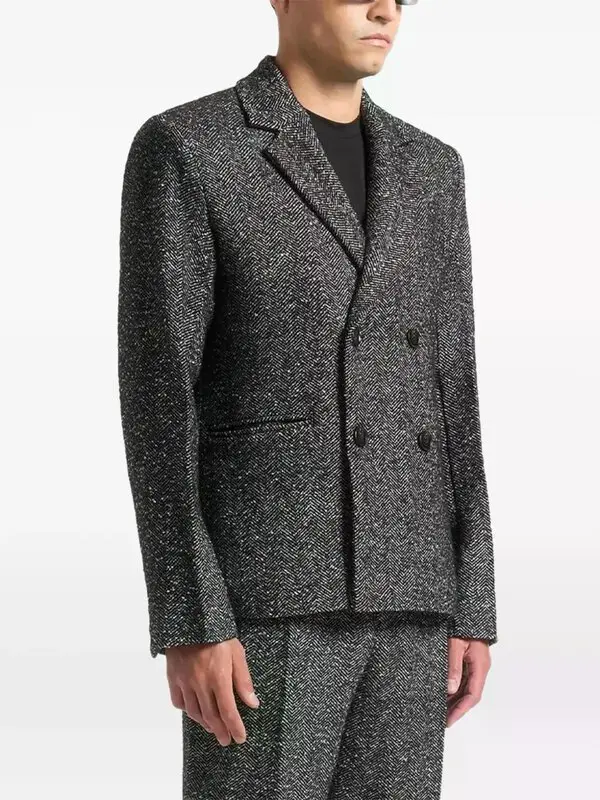 Manière De Voir Didier Double-breasted Herringbone-pattern Black Blazer