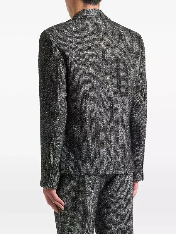 Manière De Voir Didier Double-breasted Herringbone-pattern Black Blazer