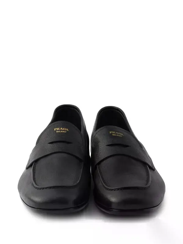 Prada Leather Band Logo Loafers - Black