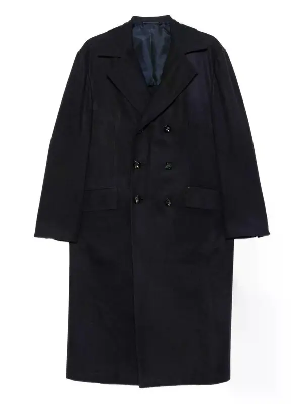 Kiton Double-breasted Cashmere Coat - Blue