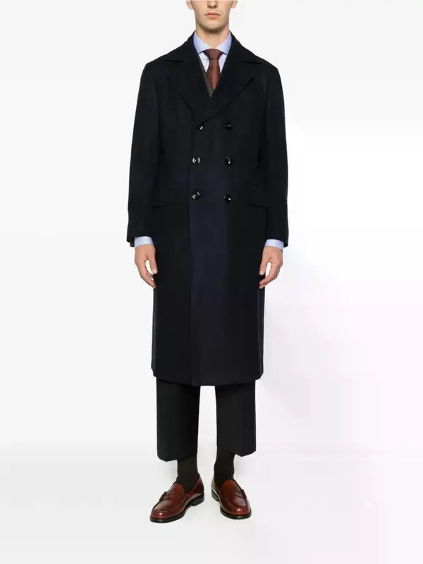 Kiton Double-breasted Cashmere Coat - Blue