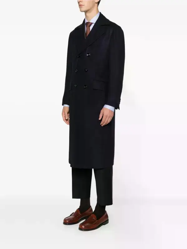 Kiton Double-breasted Cashmere Coat - Blue
