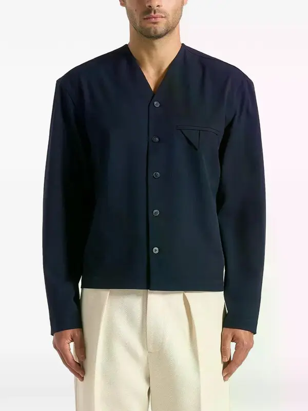 Manière De Voir Zac Boxy-fit V-neck Long-sleeve Shirt - Blue