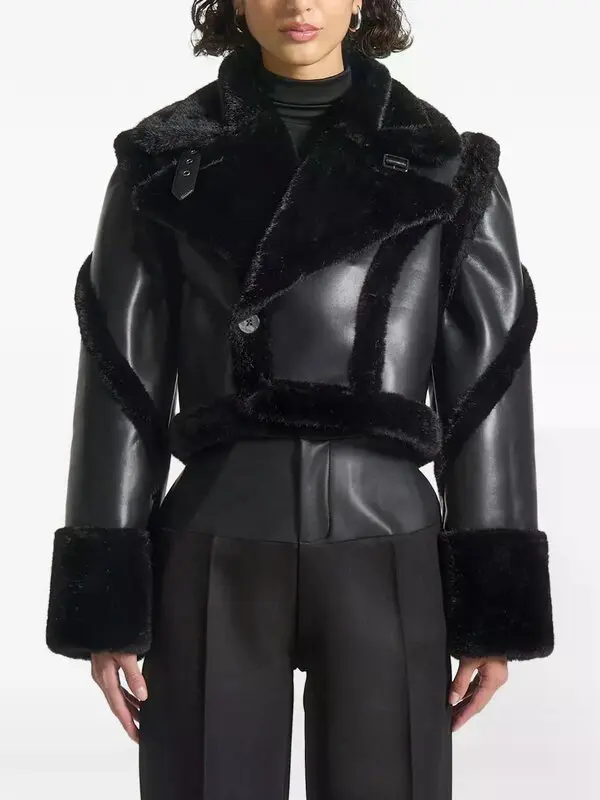 Manière De Voir Faux-leather & Plush Jacket With Detachable Sleeves
