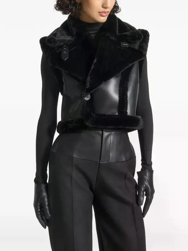 Manière De Voir Faux-leather & Plush Jacket With Detachable Sleeves