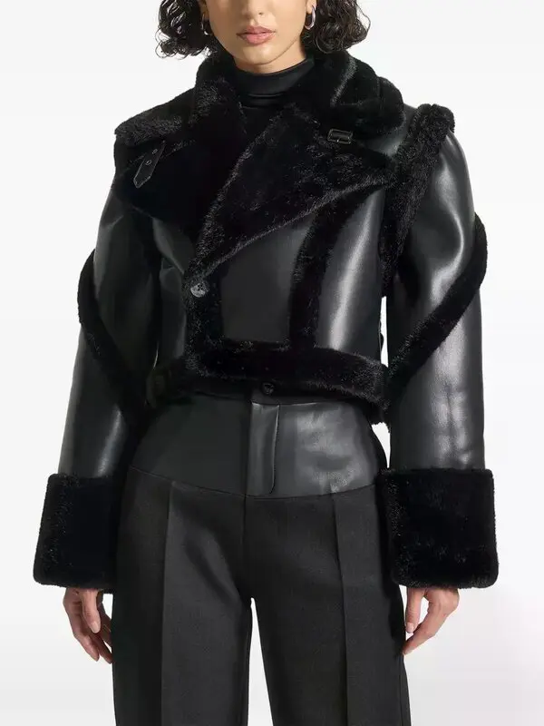 Manière De Voir Faux-leather & Plush Jacket With Detachable Sleeves