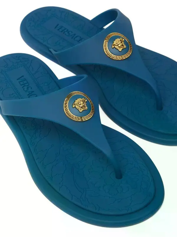 Versace Medusa Emblem Rubber Flat Sandals - Blue