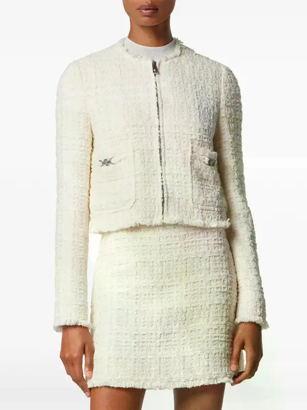 Versace Collarless Tweed Cardigan Jacket With Medusa '95 Hardware