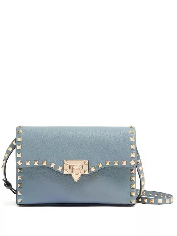 Valentino Garavani Small Rockstud Grained Leather Shoulder Bag - Blue
