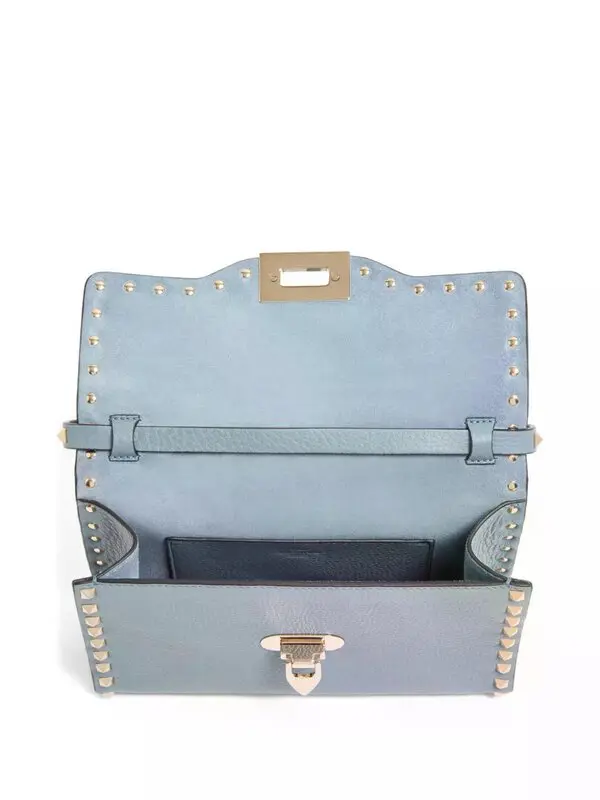Valentino Garavani Small Rockstud Grained Leather Shoulder Bag - Blue