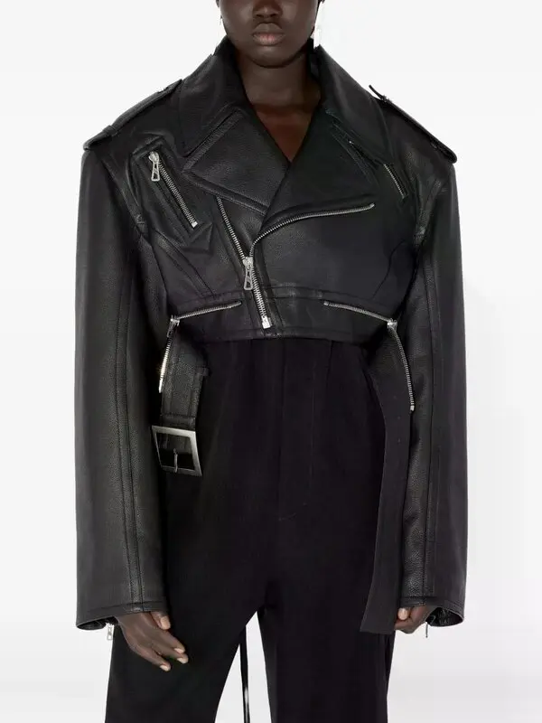 JEAN PAUL GAULTIER Cropped Leather Biker Jacket