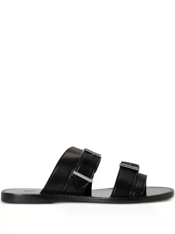 Polo Ralph Lauren Leather Flat Sandals With Embossed Pony Logo - Black