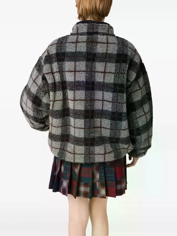 Miu Miu Checked Teddy Fleece Jacket - Grey