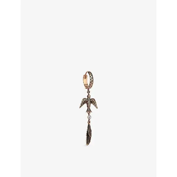 Kismet By Milka Sparrow Feather Diamond Drop Huggie Earring - Rose Gold
