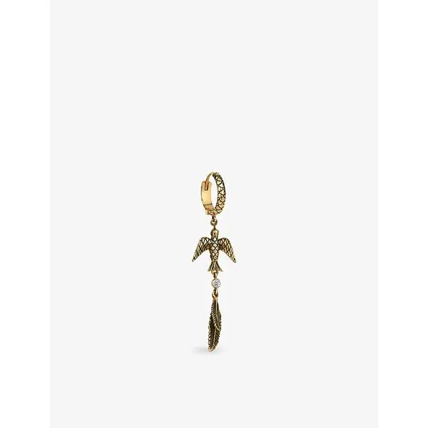 Kismet By Milka Sparrow Feather Diamond Drop Huggie Earring - Yellow Gold