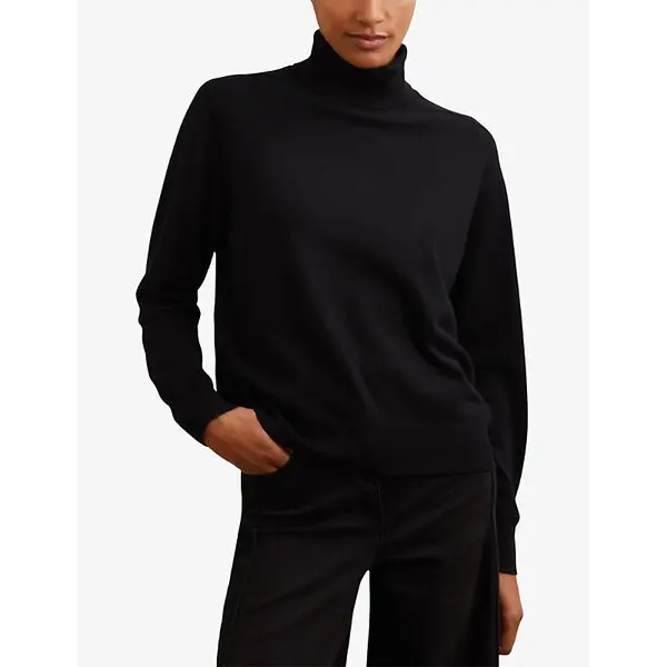 REISS Wendy Roll-neck Wool Jumper - Black