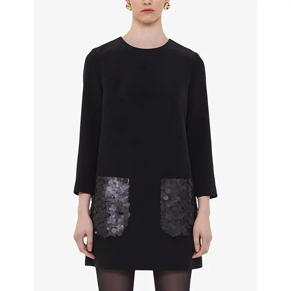 JOSEPH Bixio Embellished-pocket Satin Mini Dress - Black