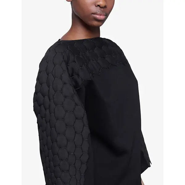 LEEM Quilted Embroidered Wool-blend Top